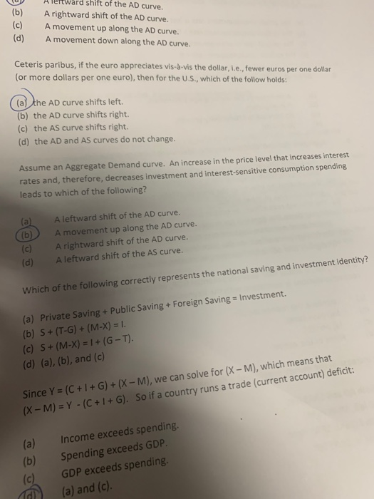 Solved UD (c) Alestward shift of the AD curve. A rightward | Chegg.com