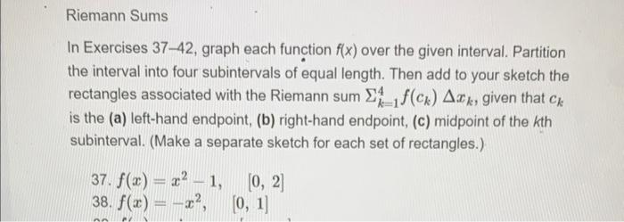 Solved Riemann Sums In Exercises 37-42, graph each function | Chegg.com