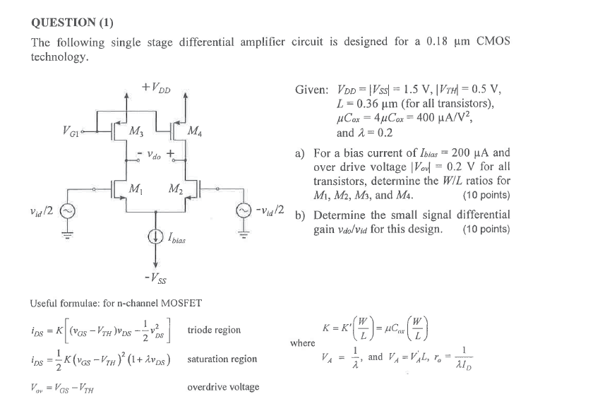 Solved QUESTION (1)The following single stage differential | Chegg.com