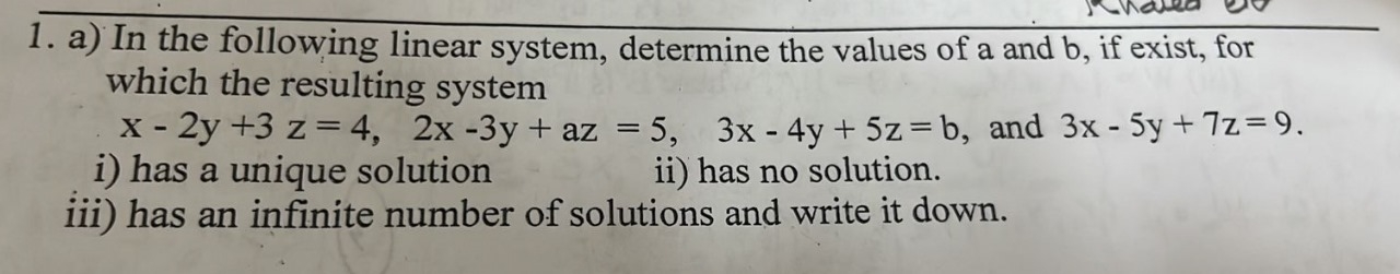 Solved a) ﻿In the following linear system, determine the | Chegg.com