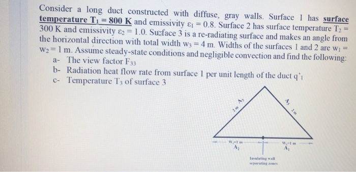 Solved Consider a long duct constructed with diffuse, gray | Chegg.com