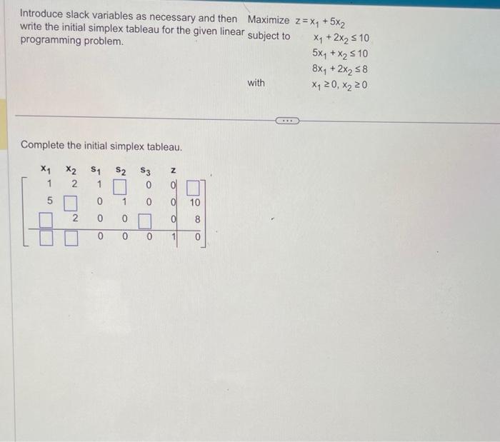 Solved Introduce slack variables as necessary and then | Chegg.com