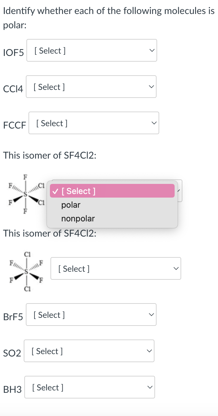 Solved Identify whether each of the following molecules | Chegg.com