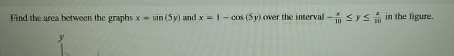 Solved Find the area between the graphs x-sin(5y) ﻿and | Chegg.com
