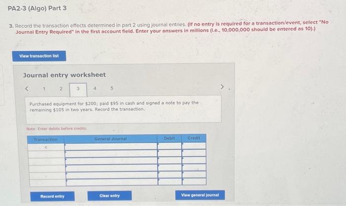 Solved Required information PA2-3 (Algo) Recording | Chegg.com