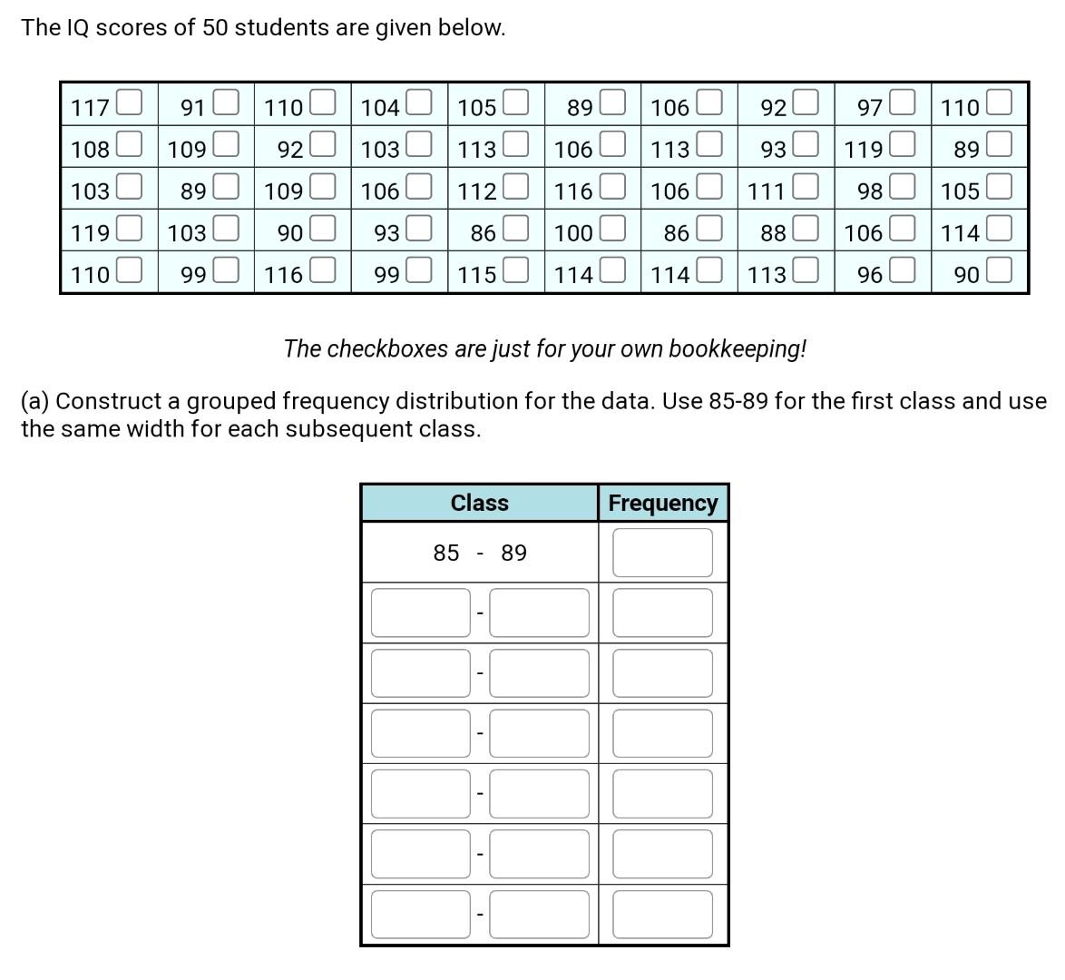 Solved The IQ scores of 50 students are given below. The | Chegg.com