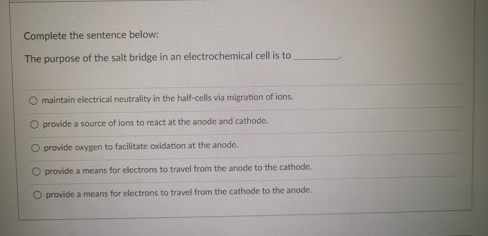 Solved Complete the sentence below: The purpose of the salt | Chegg.com