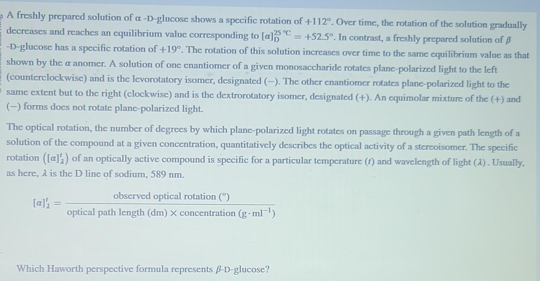 Solved 1 2 3 4A freshly prepared solution of α-D-glucose | Chegg.com