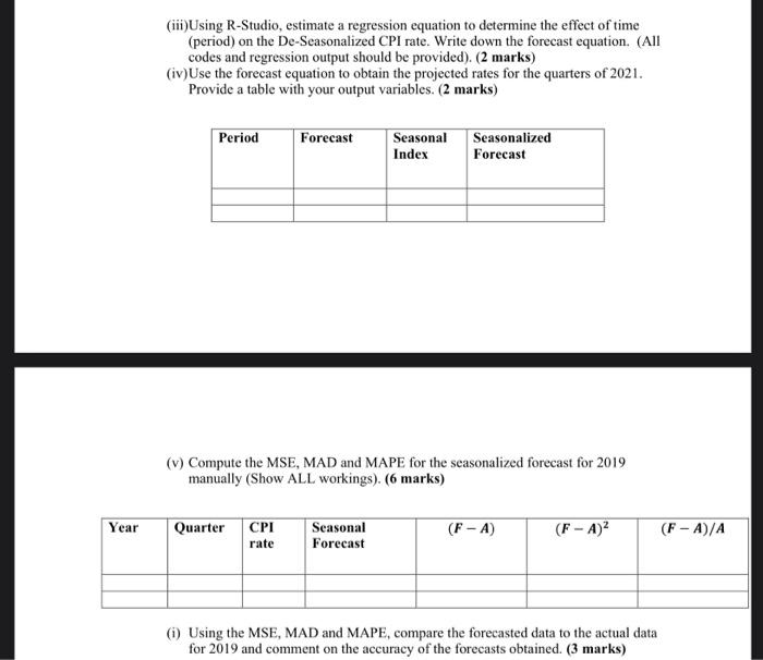(iii)Using R-Studio, estimate a regression equation | Chegg.com
