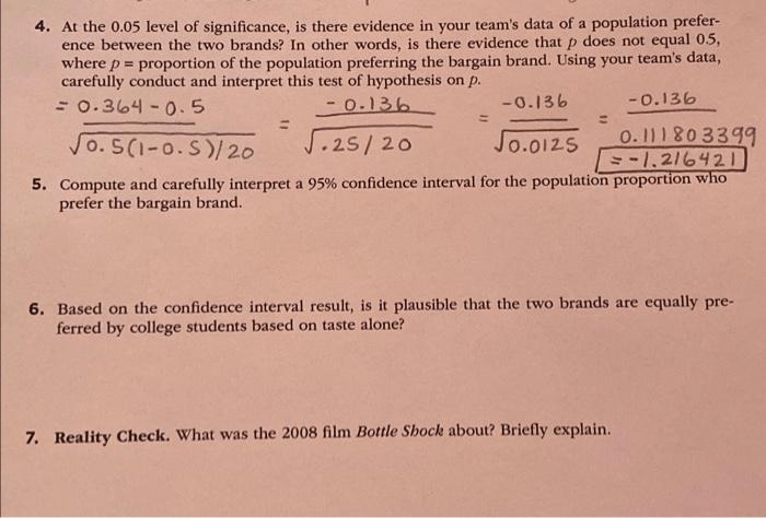 Solved 4. At the 0.05 level of significance, is there | Chegg.com