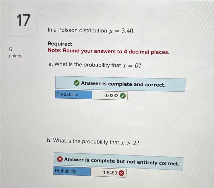 Solved In a Poisson distribution μ=3.40. Required: Note: | Chegg.com