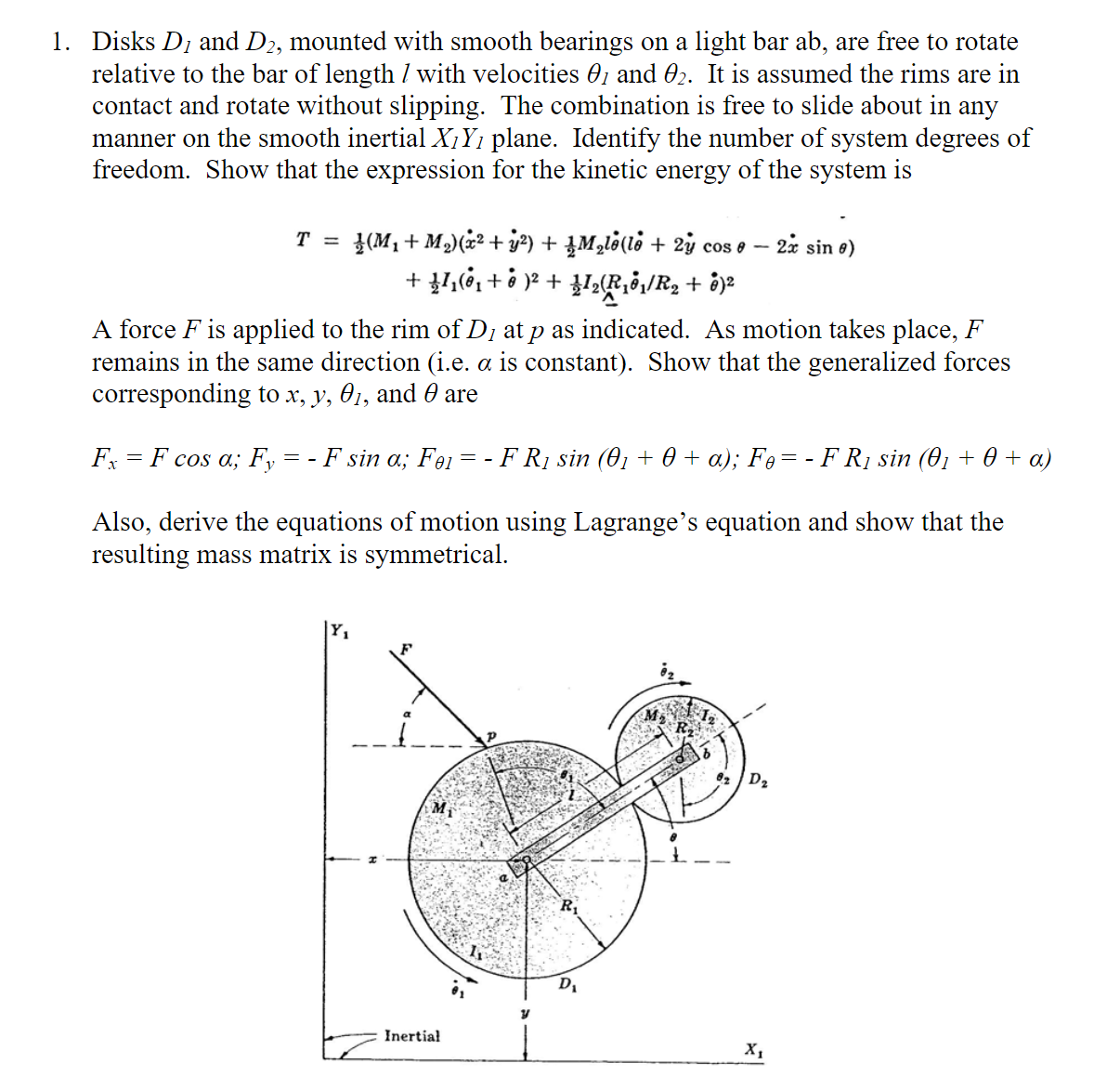 Disks D1 ﻿and D2, ﻿mounted with smooth bearings on a | Chegg.com