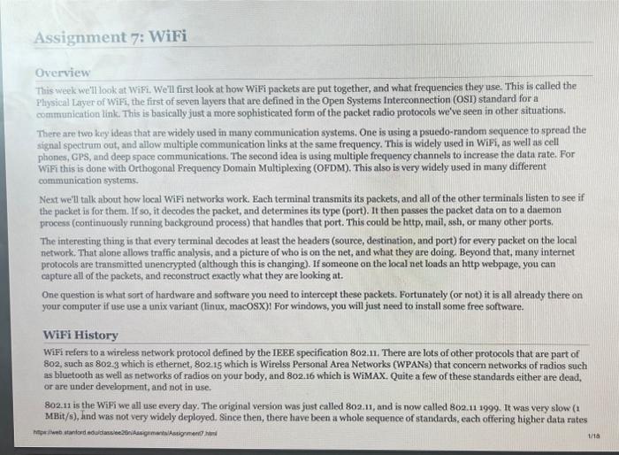 Solved This week we'll look at WiFi, Well first look at how | Chegg.com