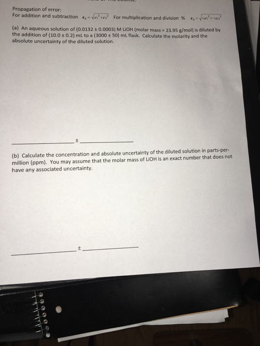 Solved Propagation of error: For addition and subtraction | Chegg.com