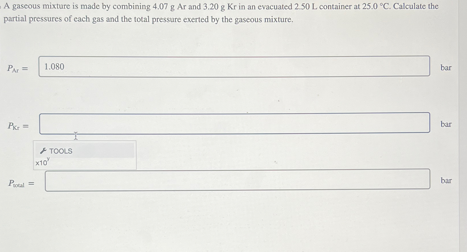 Solved A gaseous mixture is made by combining 4.07g ﻿Ar and | Chegg.com