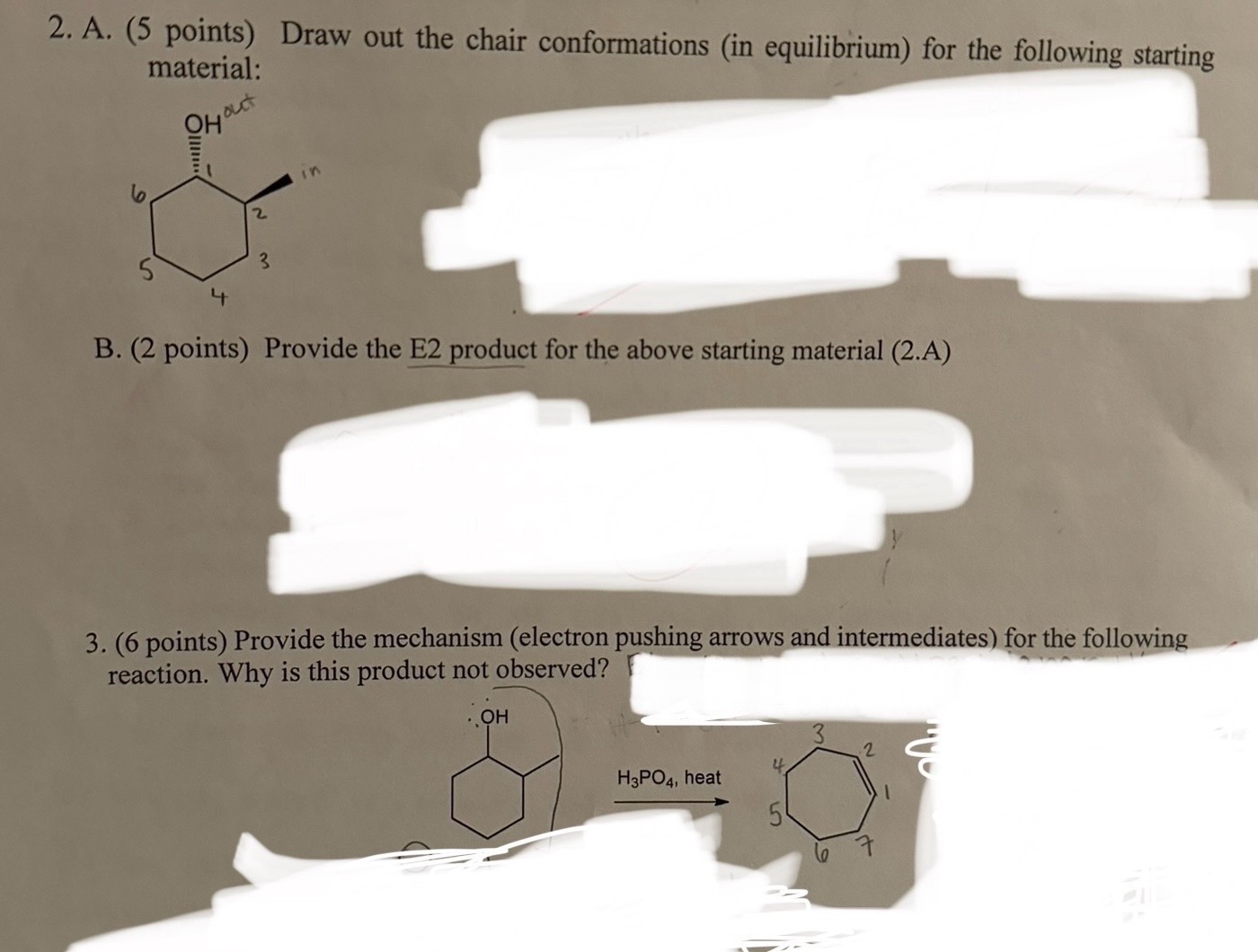 Solved A. (5 ﻿points) ﻿Draw out the chair conformations (in | Chegg.com