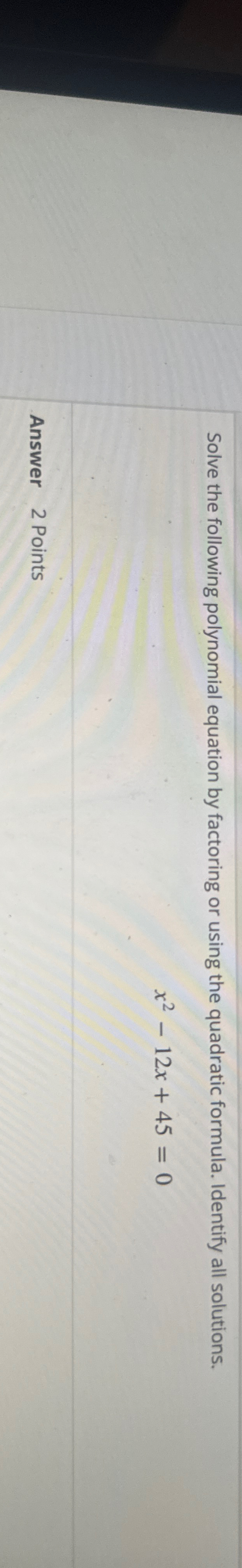Solved Solve the following polynomial equation by factoring | Chegg.com