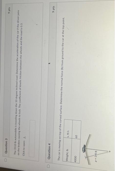 Solved 9 pts The 100lb block is originally at rest on the | Chegg.com