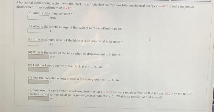 Solved A horizontal block spring system with the block on a | Chegg.com
