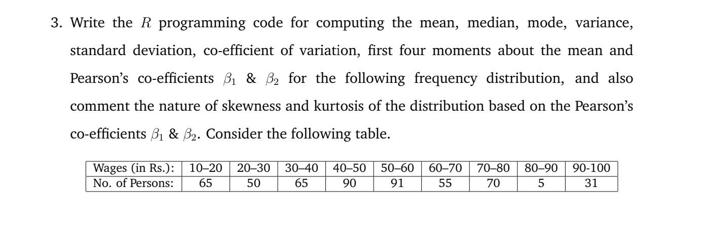 Solved 3 Write The R Programming Code For Computing The 6092