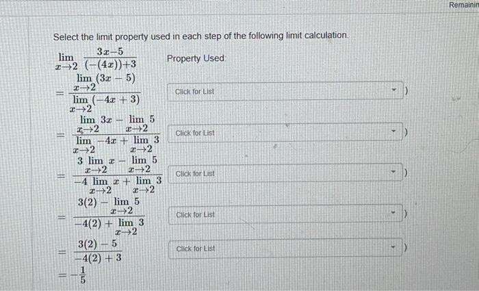 Solved Select the limit property used in each step of the | Chegg.com