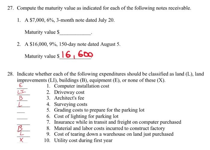 Solved 27. Compute the maturity value as indicated for each | Chegg.com