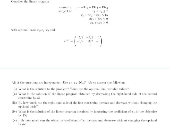 Solved Consider the linear program minimize | Chegg.com