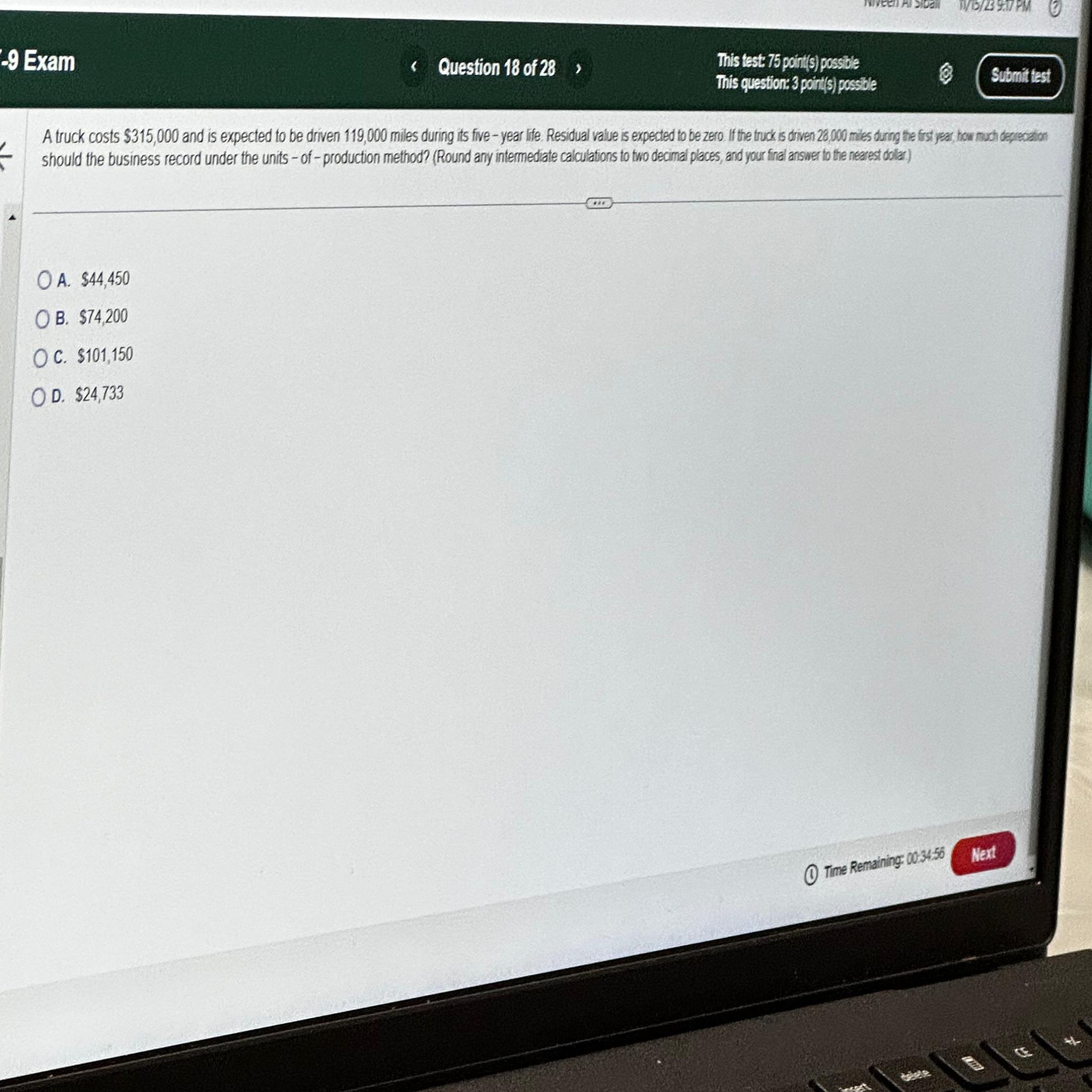 Solved .9 ﻿ExamQuestion 18 ﻿of 28This test: 75 ﻿point (s) | Chegg.com