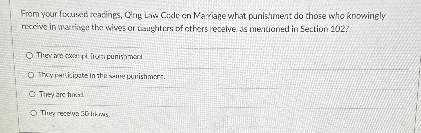 Solved From your focused readings, Qing Law Code on Marriage | Chegg.com