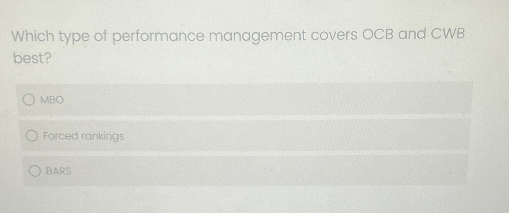 Solved Which type of performance management covers OCB and | Chegg.com