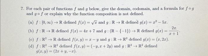 Solved 7. For each pair of functions f and g below, give the | Chegg.com