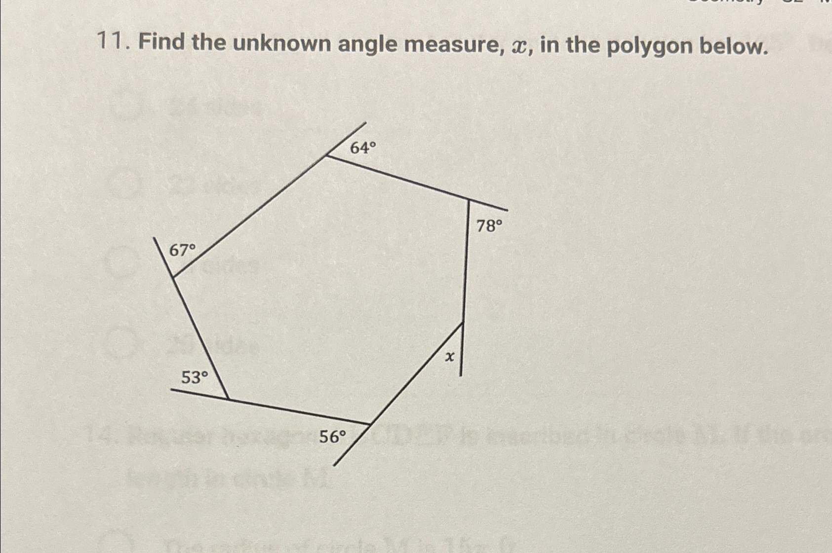 Solved Find the unknown angle measure, x, ﻿in the polygon | Chegg.com