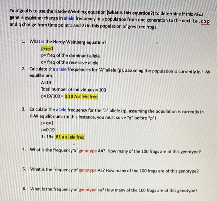 Solved Your goal is to use the Hardy-Weinberg equation (what | Chegg.com