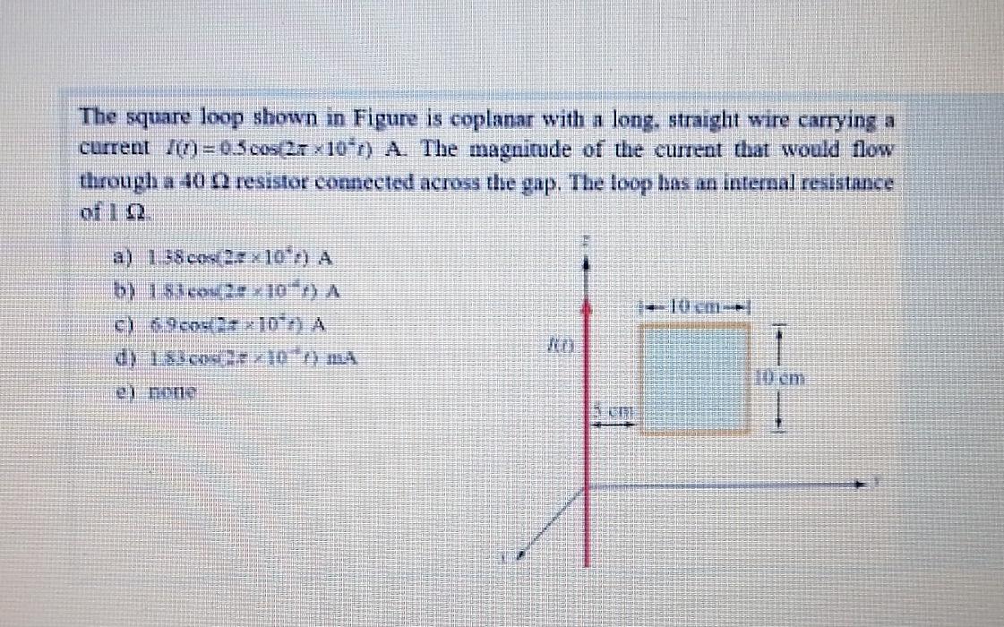 Solved The square loop shown in Figure is coplanar with a | Chegg.com