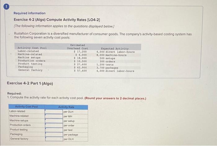 Solved Required information Exercise 4-2 (Algo) Compute | Chegg.com