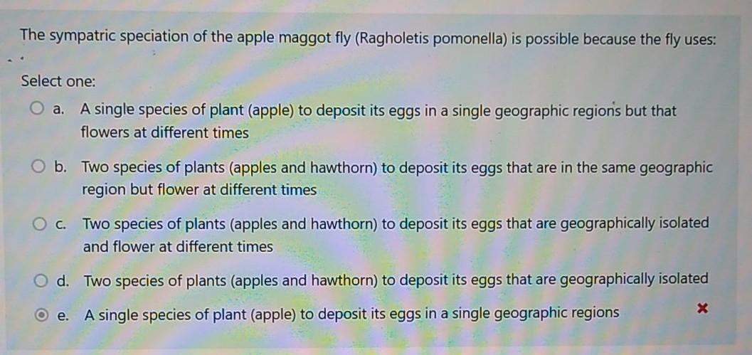 Solved The sympatric speciation of the apple maggot fly | Chegg.com