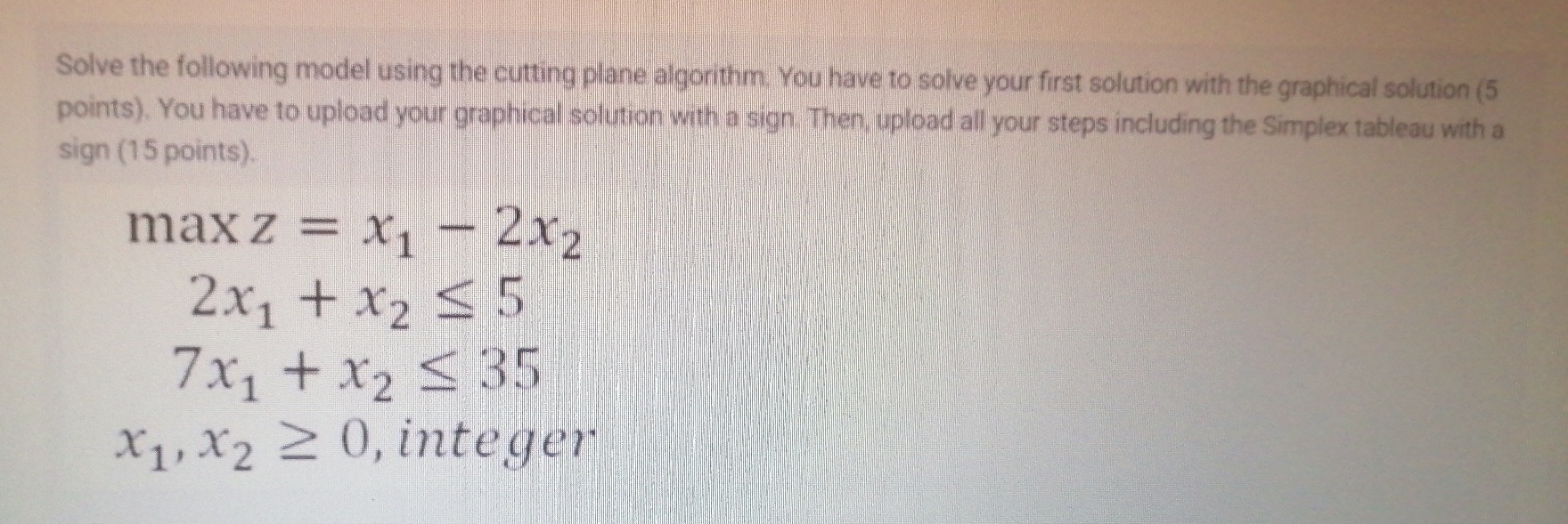 Solved Solve the following model using the cutting plane | Chegg.com