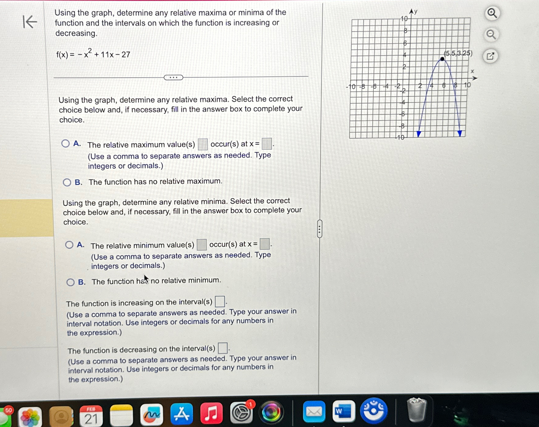 Solved Using the graph, determine any relative maxima or | Chegg.com