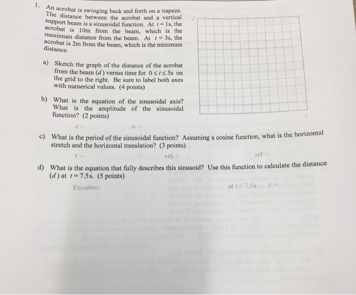 Solved 1. An acrobat is swinging back and forth on a | Chegg.com