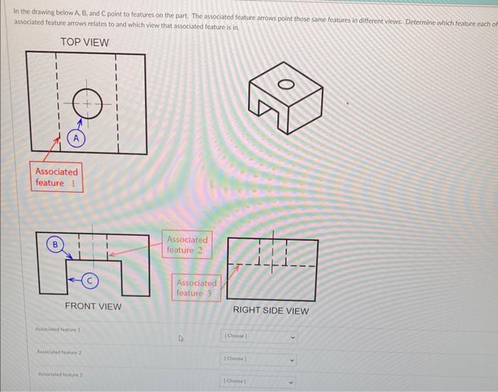 Solved In the drawing below A,B, and C point to features on | Chegg.com