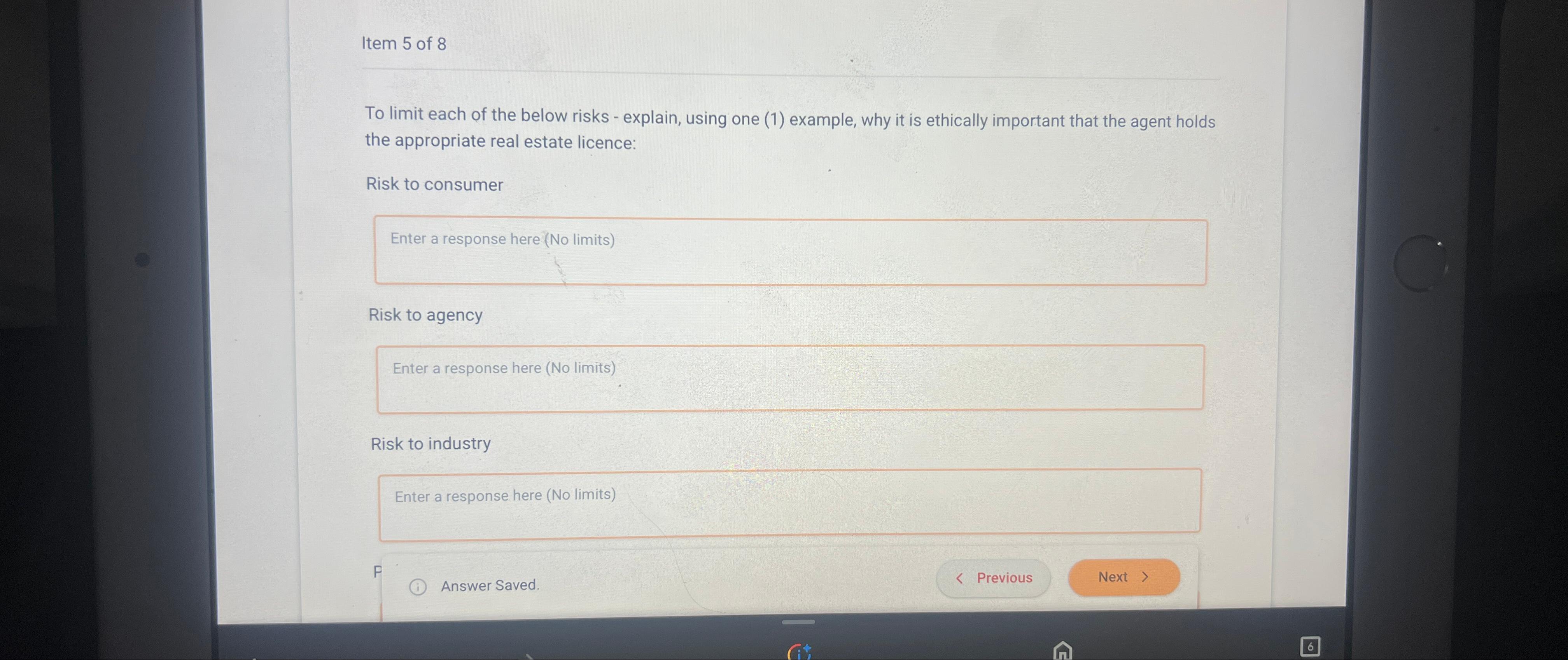 Solved Item 5 ﻿of 8To limit each of the below risks - | Chegg.com
