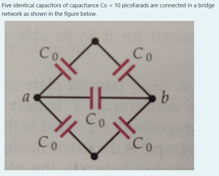 Solved Five identical capacitors of capacitance Co = 10 | Chegg.com