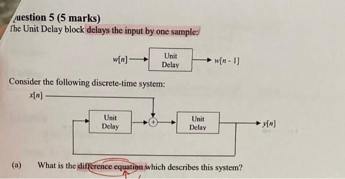 Solved uestion 5 (5 marks) The Unit Delay block delays the | Chegg.com