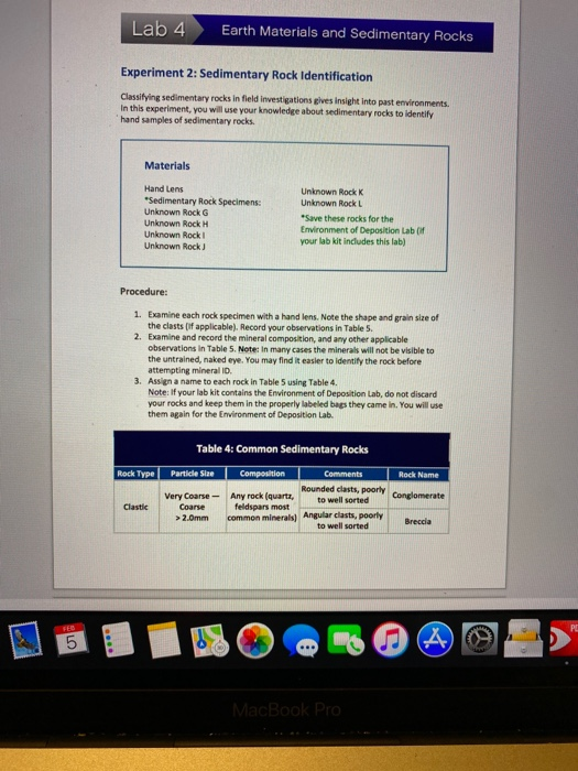 Lab 4 Earth Materials and Sedimentary Rocks | Chegg.com