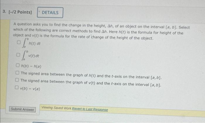 Solved A question asks you to find the change in the height, | Chegg.com