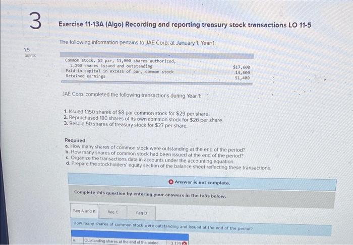 Solved 3 Exercise 11-13A (Algo) Recording and reporting | Chegg.com