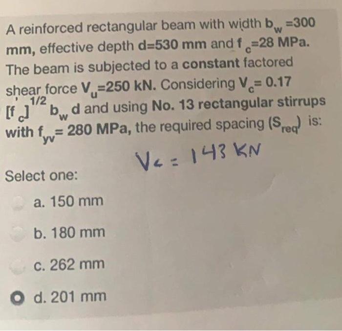 Solved A reinforced rectangular beam with width b =300 mm, | Chegg.com