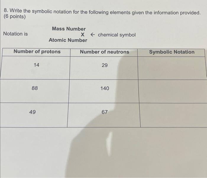 Solved 8. Write the symbolic notation for the following | Chegg.com