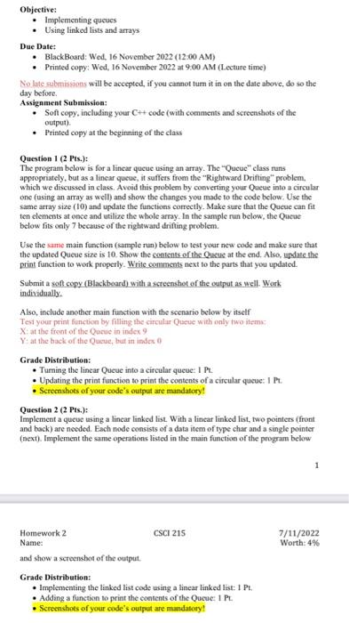 Solved Objective: - Implementing queves - Using linked lists | Chegg.com