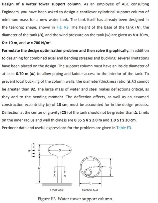 Solved Design of a water tower support column. As an | Chegg.com